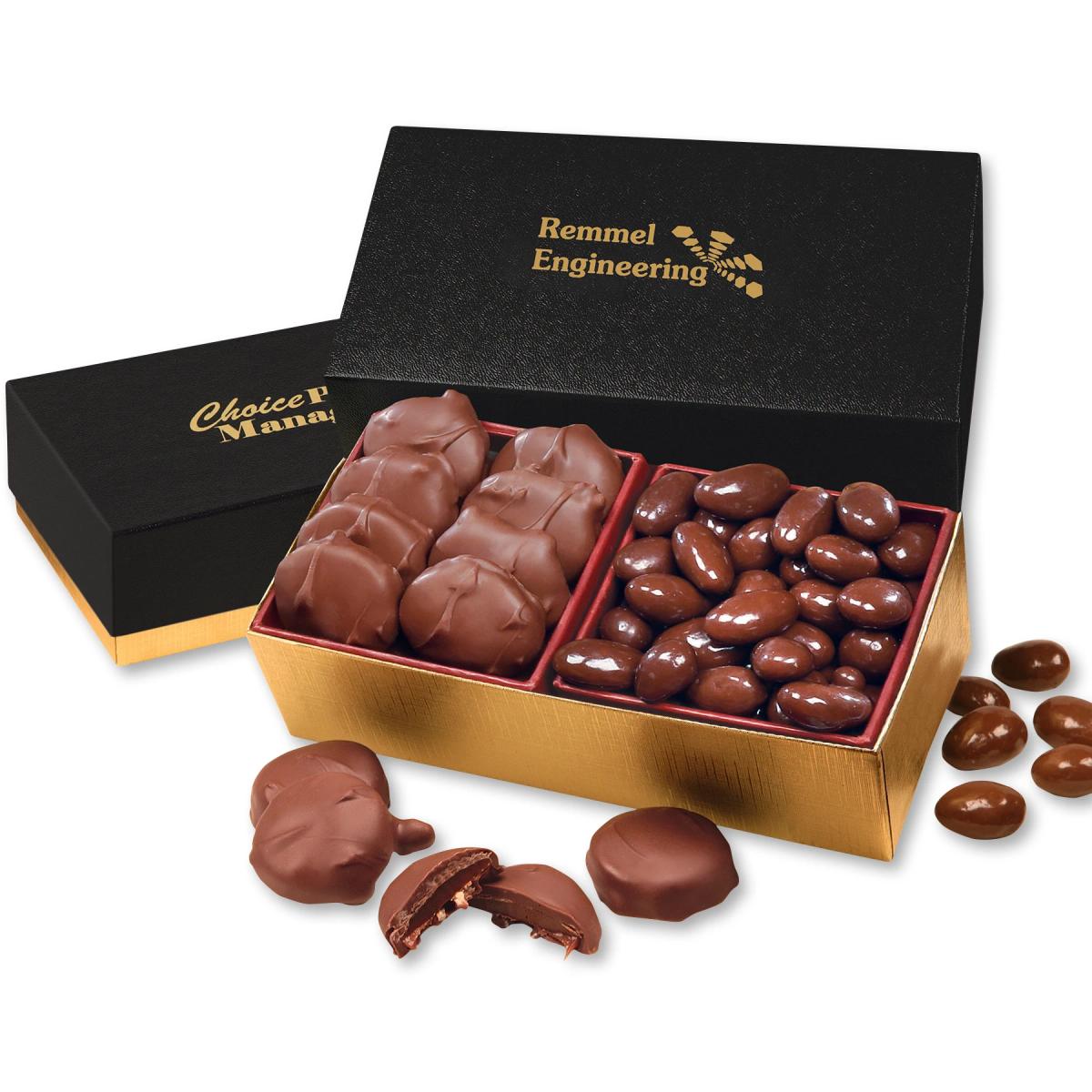 Elegant Black & Gold Gift Box with Decadent Caramel Pecan Clusters ...